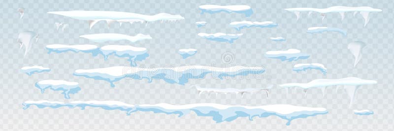 Set of Snow Icicles, Snow Cap Isolated. Snowy Elements on Winter ...