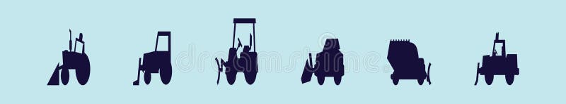 Set of Snow Tractor with Snowdrift in Plow Cartoon Icon Design Template ...