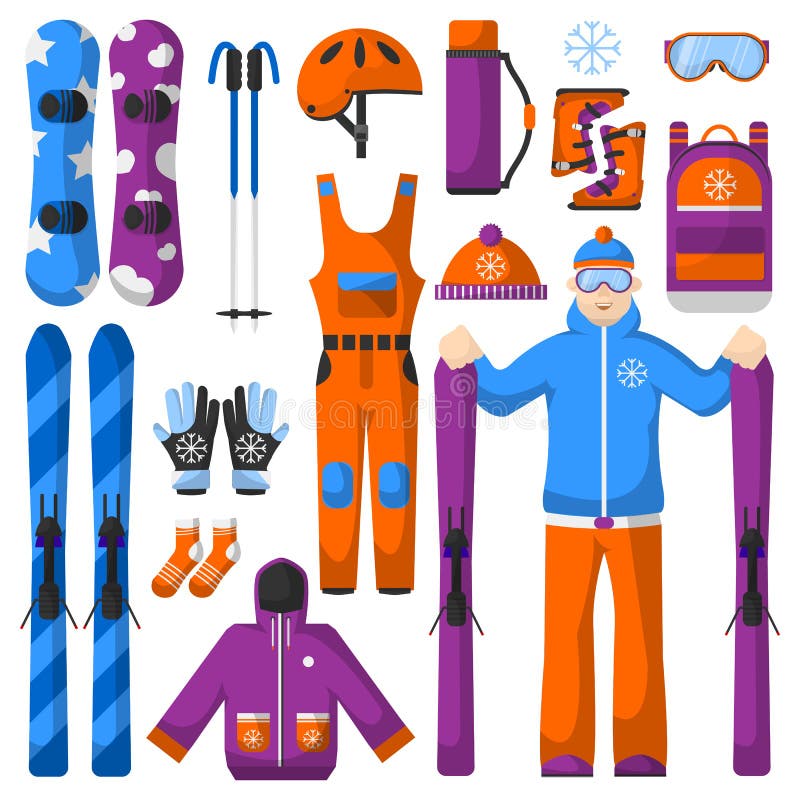 Set of Snowboarding Equipment Icons Stock Vector - Illustration of ...