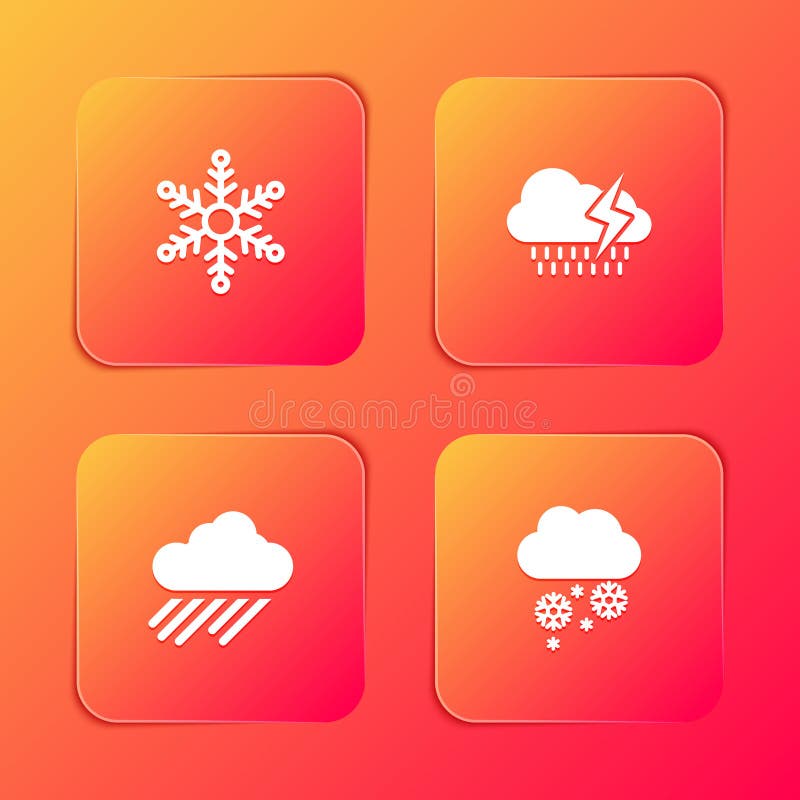 Set Snowflake, Cloud with Rain and Lightning, and Snow Icon. Vector ...