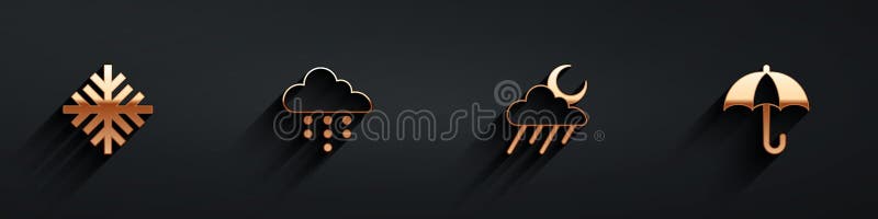 Set Snowflake, Cloud with Rain, and Moon and Umbrella Icon with Long ...