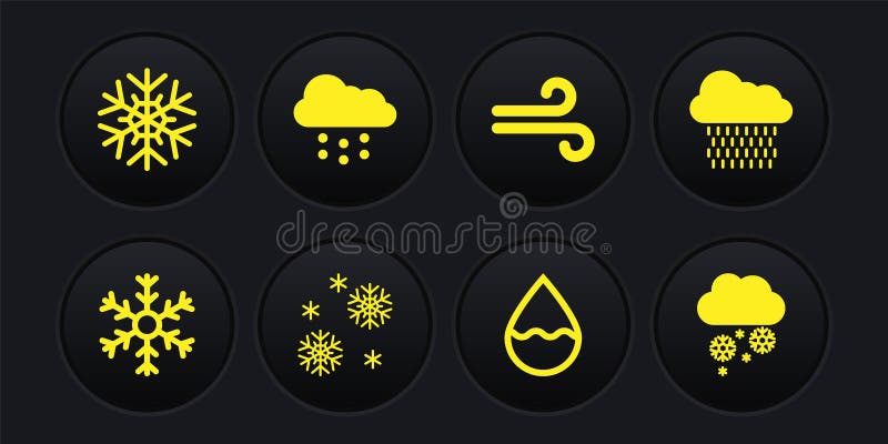 Set Snowflake, Cloud with Rain, Water Drop, Wind and Snow Icon. Vector ...