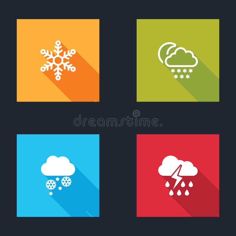 Set Snowflake, Cloud with Snow and Moon, and Rain Lightning Icon ...