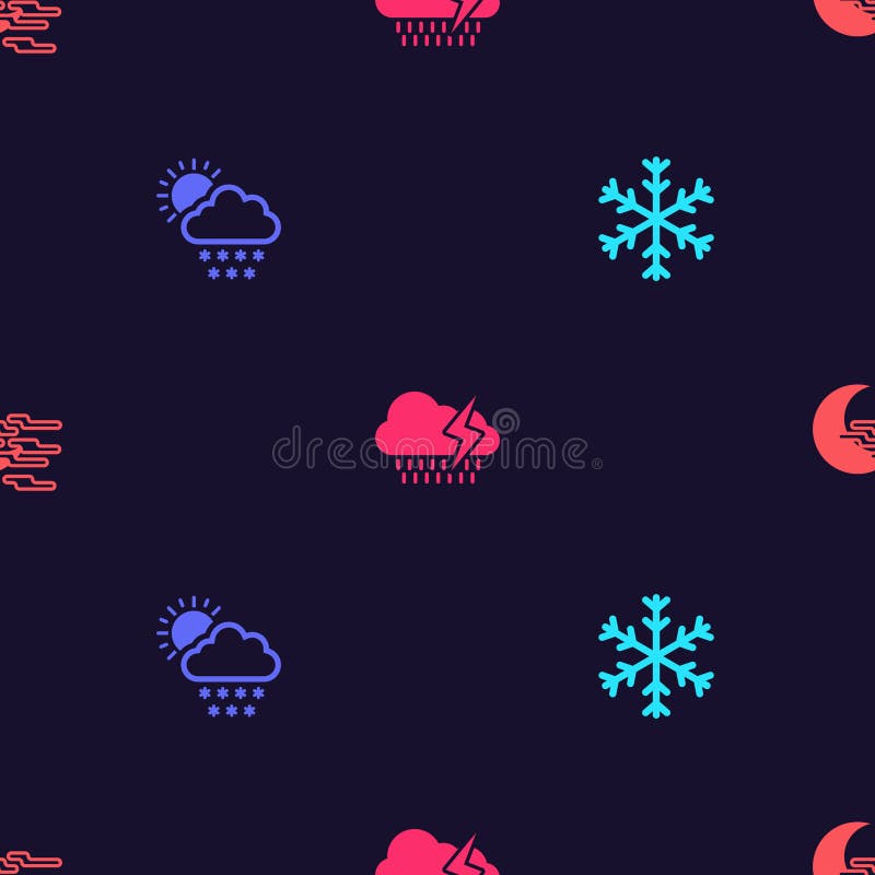 Set Snowflake, Cloud with Snow and Sun, Rain Lightning and Fog Moon on ...