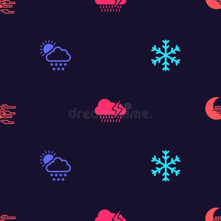 Set Snowflake, Cloud with Snow and Sun, Rain Lightning and Fog Moon on ...