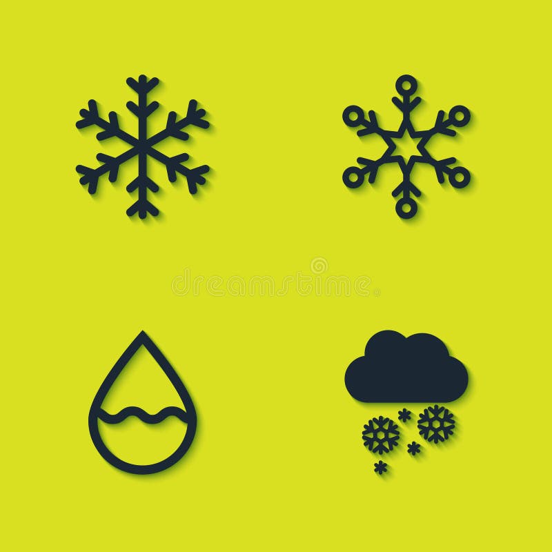 Set Snowflake, Cloud with Snow, Water Drop and Icon. Vector Stock ...