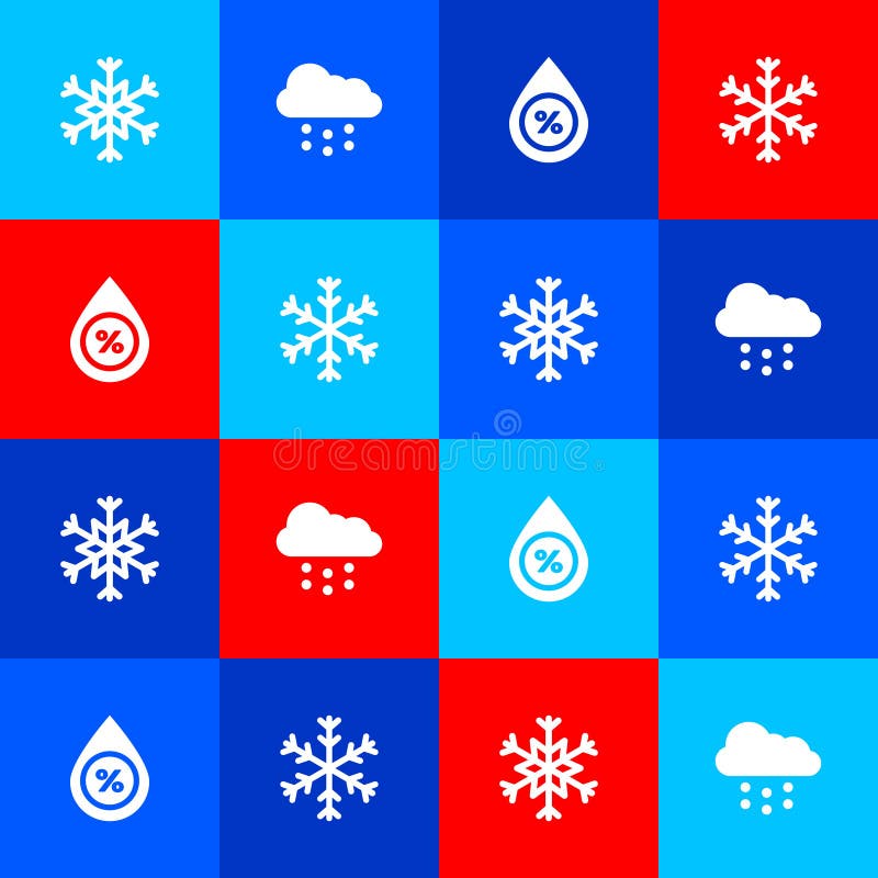 Set Snowflake, Cloud with Snow, Water Drop Percentage and Icon. Vector ...