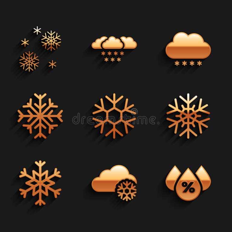 Set Snowflake, Cloud with Snow, Water Drop Percentage, and Icon. Vector ...