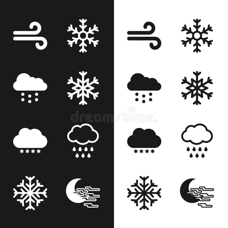 Set Snowflake, Cloud with Snow, Wind, and Rain Icon. Vector Stock ...