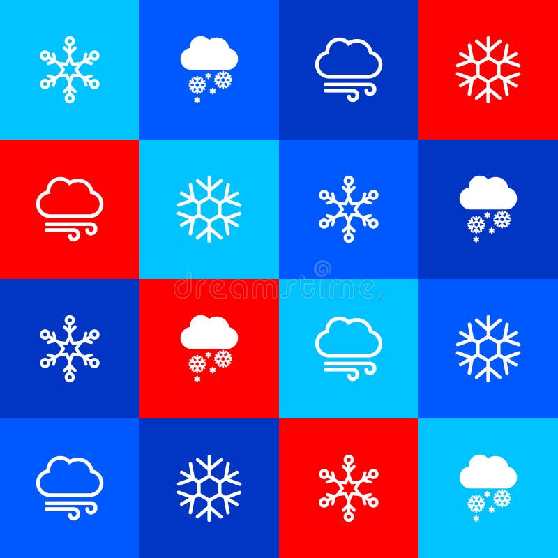 Set Snowflake, Cloud with Snow, Windy Weather and Icon. Vector Stock ...