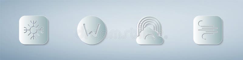 Set Snowflake, Compass North, Rainbow with Cloud and Wind. Paper Art ...