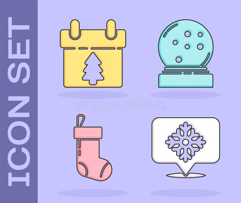 Set Snowflake with Speech Bubble, Calendar, Christmas Stocking and ...