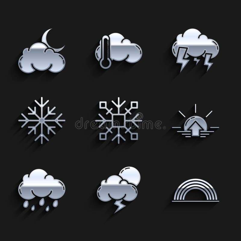 Set Snowflake, Storm, Rainbow with Clouds, Sunrise, Cloud Rain, and ...