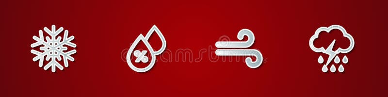 Set Snowflake, Water Drop Percentage, Wind and Cloud with Rain and ...