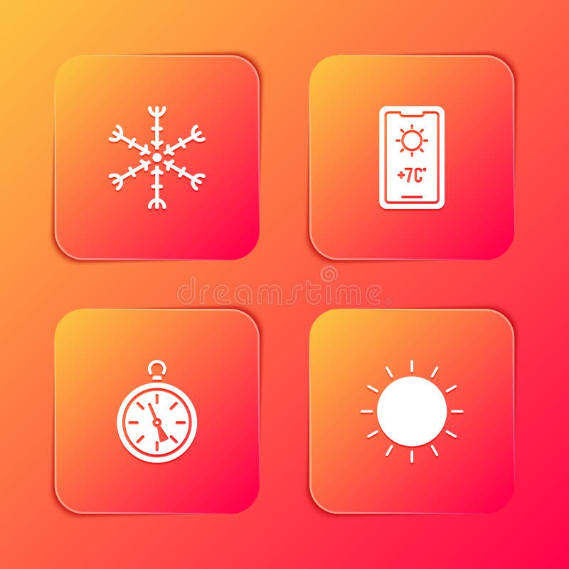 Set Snowflake, Weather Forecast, Compass and Sun Icon. Vector Stock ...