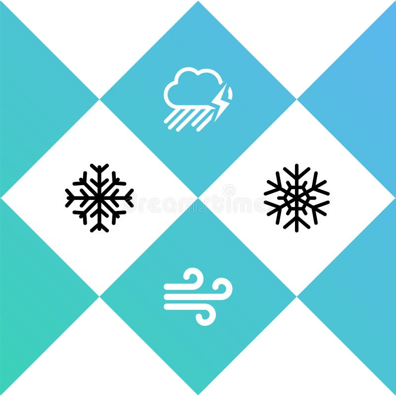 Set Snowflake, Wind, Cloud with Rain and Lightning and Icon. Vector ...