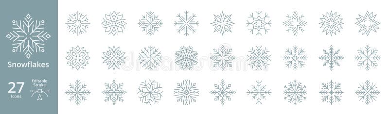 Set of Snowflakes Icons. Vector Editable Outline Strokes for Easy ...