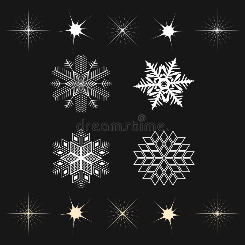 Set of Snowflakes and Stars Stock Illustration - Illustration of ornate ...