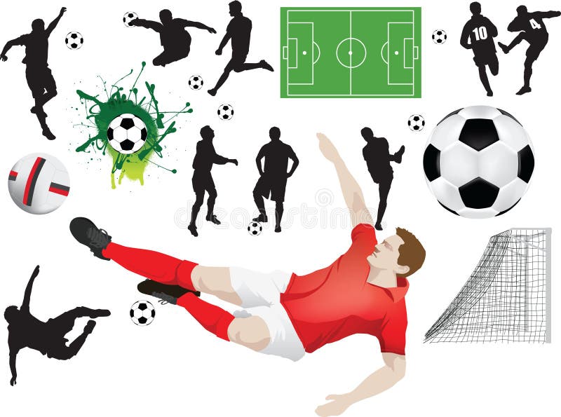 Set of soccer elements stock vector. Illustration of silhouette - 11877119