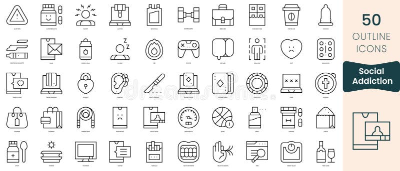 Set of Social Addiction Icons. Thin Linear Style Icons Pack Stock ...