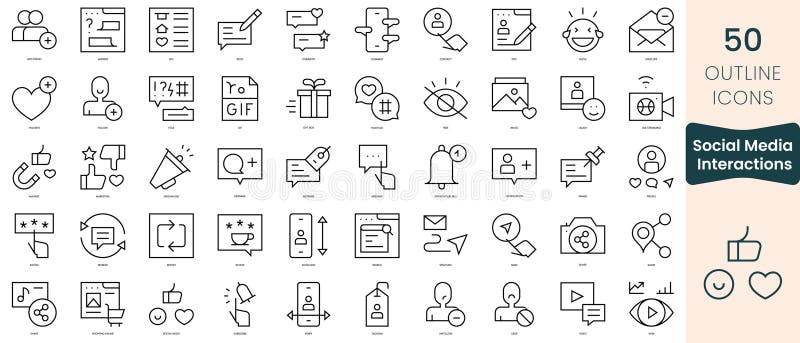 Set of Social Media Interactions Icons. Thin Linear Style Icons Pack ...