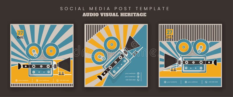 Set of Social Media Post Template with Flat Camera Vector Illustration ...