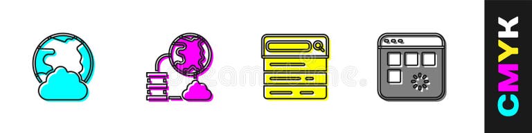 Set Social Network, Network Cloud Connection, Search Engine and Loading Data Window Icon. Vector ...