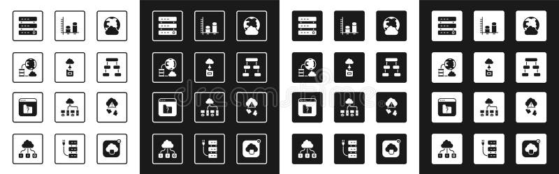 Set Social Network, Cloud Technology Data Transfer, Network Cloud Connection, Server, Data, Web ...