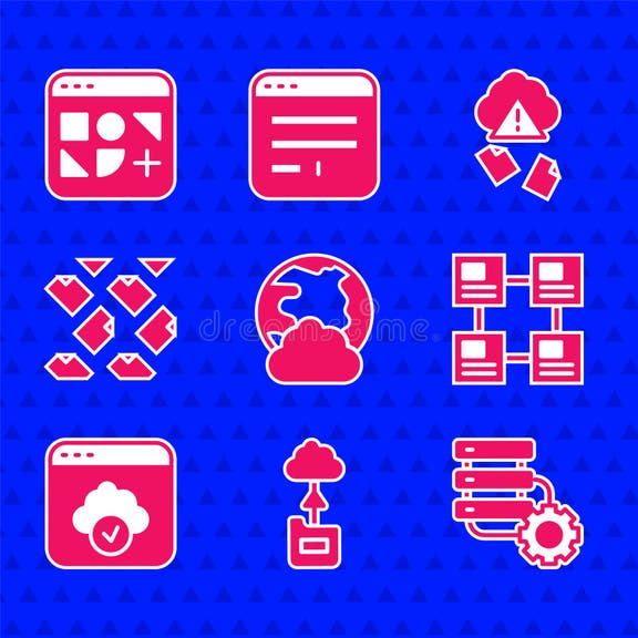 Set Social Network, Cloud Technology Data Transfer, Server and Gear, Hierarchy Organogram Chart ...