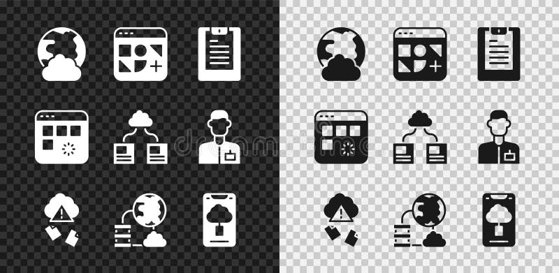 Set Different Files, Hangar with Servers, Hierarchy Organogram Chart, Computer Network, Cloud ...