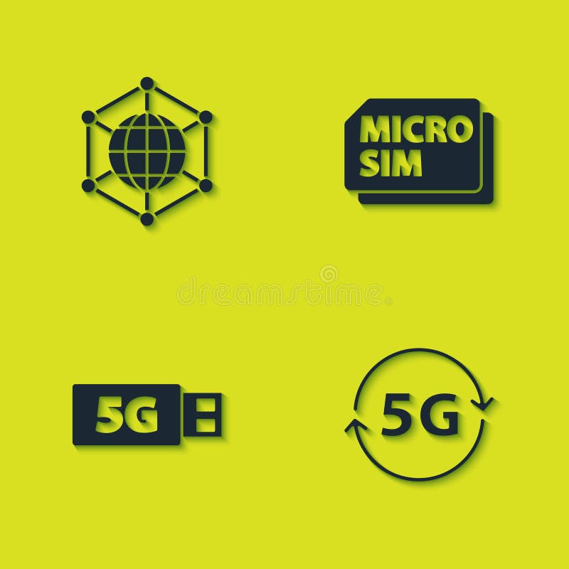 Set Social Network, 5G, Modem and Micro Sim Card Icon. Vector Stock ...