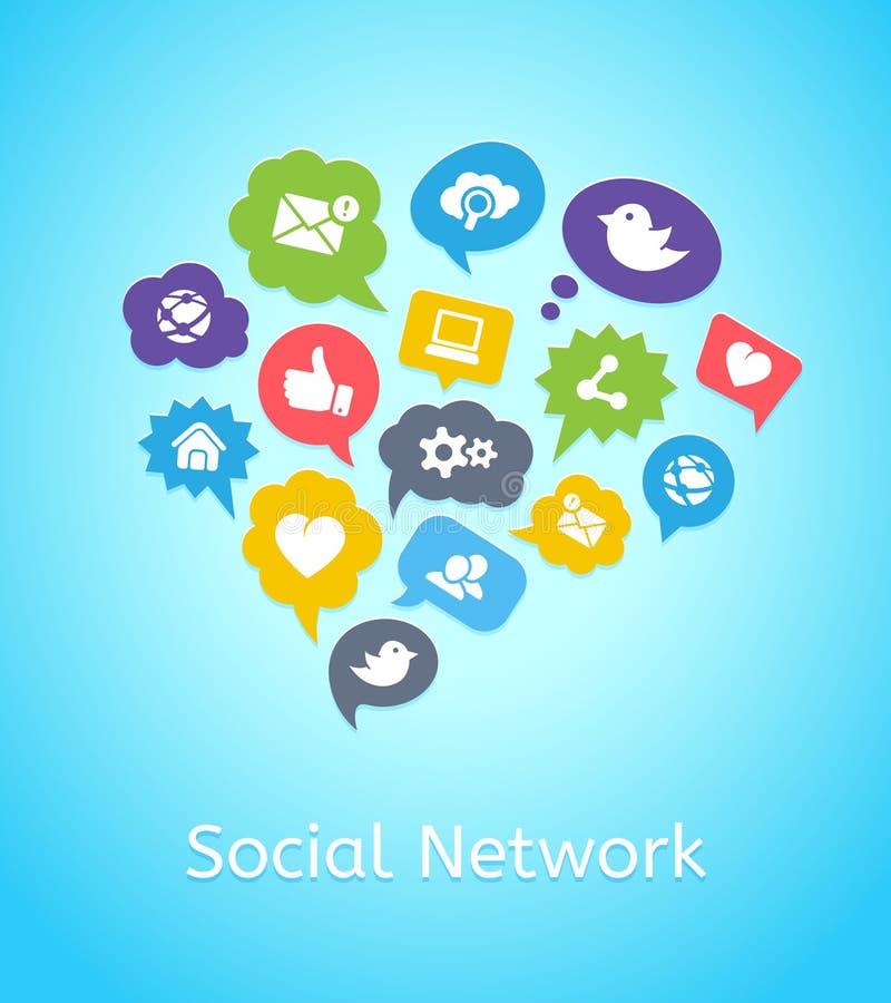 Set of Social Network Icons on Clouds Stock Vector - Illustration of ...