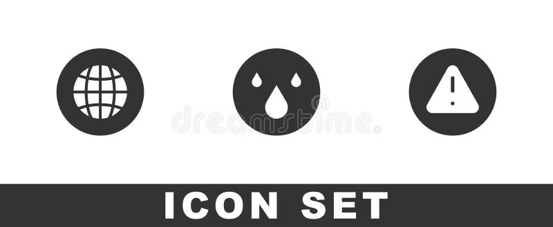 Set Social Network, Water Drop and Exclamation Mark in Triangle Icon ...