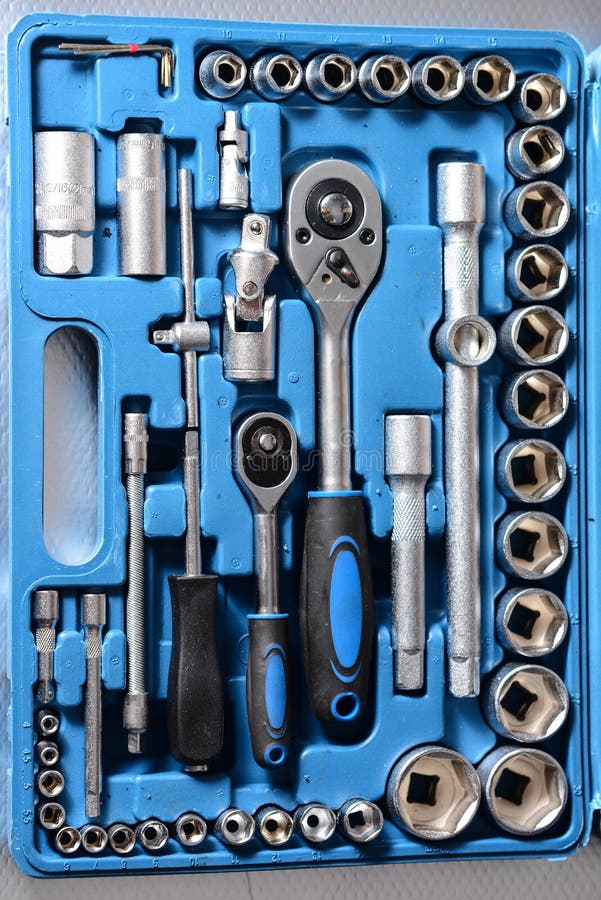 Set of Socket Wrench in Plastic Box Stock Image - Image of metal, crate ...