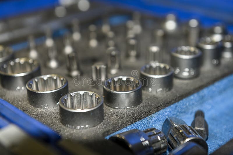 Set of Socket Wrenches, in a Mechanical Workshop Stock Image - Image of ...