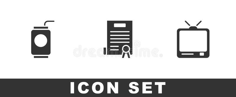 Set Soda Can with Straw, Declaration of Independence and Retro Tv Icon ...