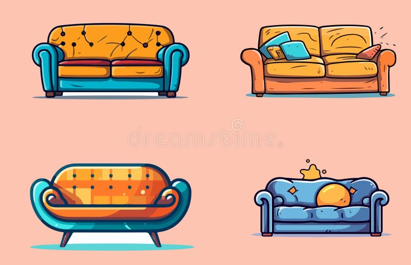Set Sofa Bench Flat Vector Illustration Element Stock Vector ...