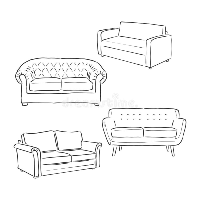 Set of Sofas Drawings Sketch Style, Vector Illustration Stock Vector ...