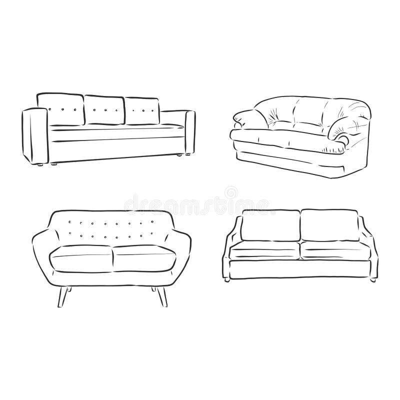 Set of Sofas Drawings Sketch Style, Vector Illustration Stock Vector ...