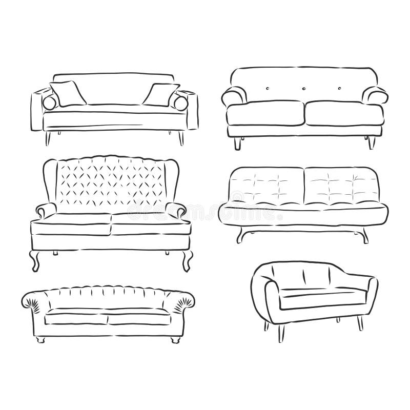 Set of Sofas Drawings Sketch Style, Vector Illustration Stock Vector ...