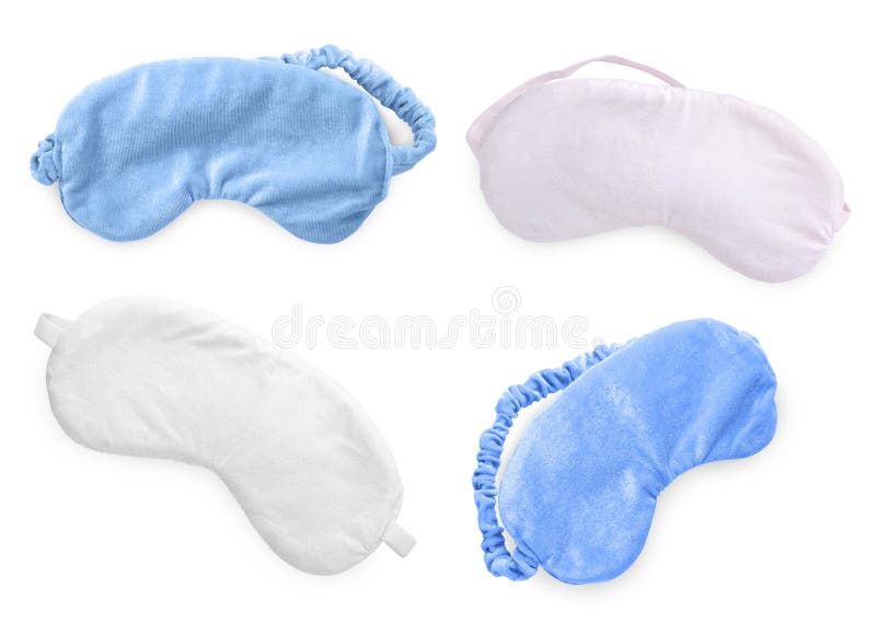 Set of Soft Sleep Masks on White Background, Top View Stock Photo ...