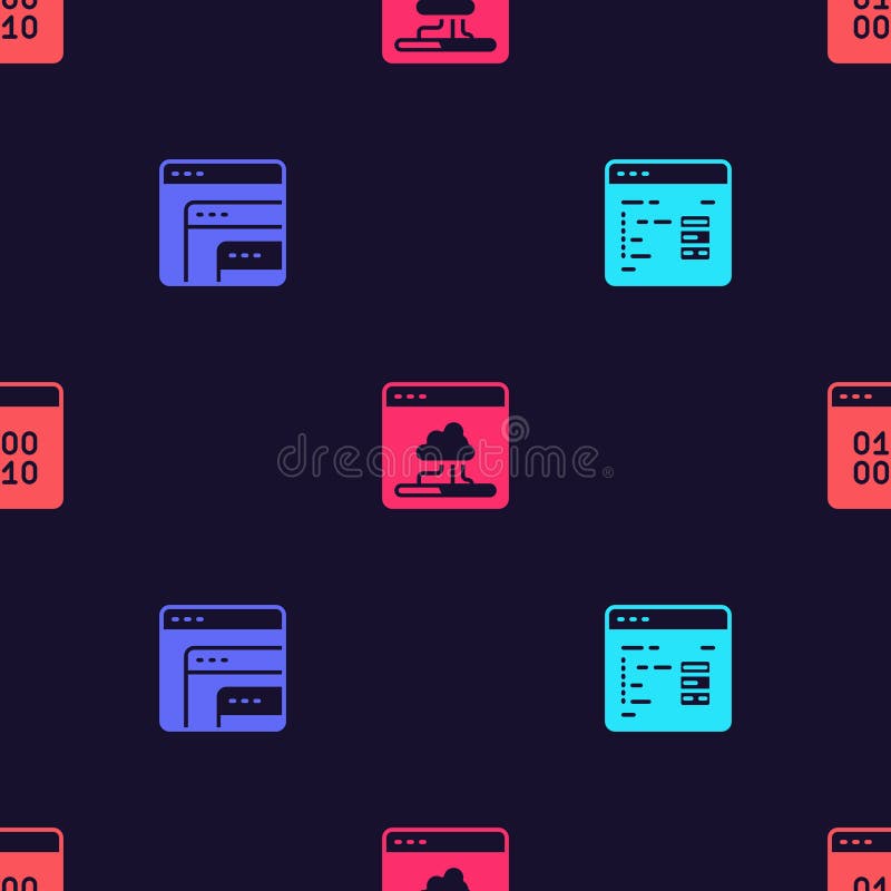 Set Software Cloud Technology Data Transfer And Binary Code On Seamless Pattern Vector Stock