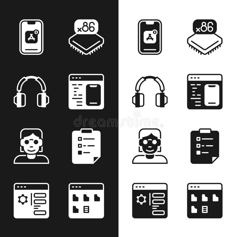 Set Software, Headphones, Mobile Apps, Processor with Microcircuits CPU ... Set Software, Headphones, Mobile Apps, Processor with Microcircuits CPU ...