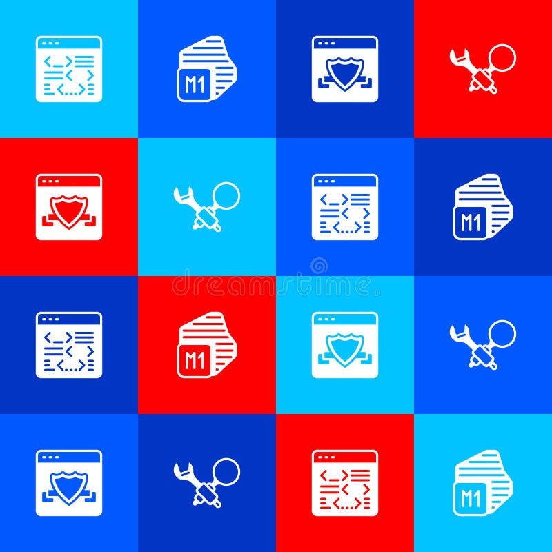 Set Software Processor Browser With Shield And Debugging Icon Vector Stock Vector