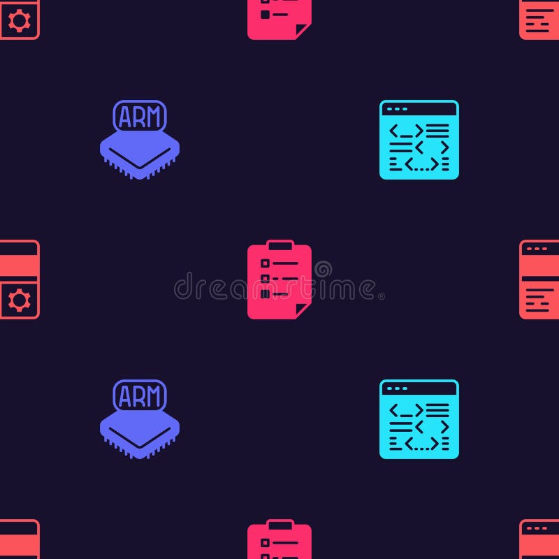 Set Software, Processor, Clipboard with Checklist and Debugging on Seamless Pattern. Vector ...