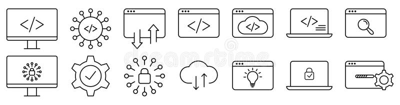 Programming Line Web Glyph Icons Stock Vector Illustration Of Object