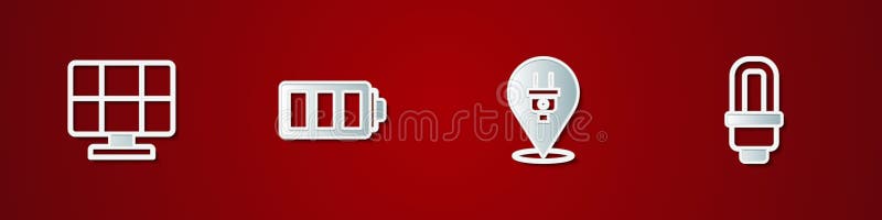 Set Solar Energy Panel, Battery, Electric Plug and LED Light Bulb Icon ...