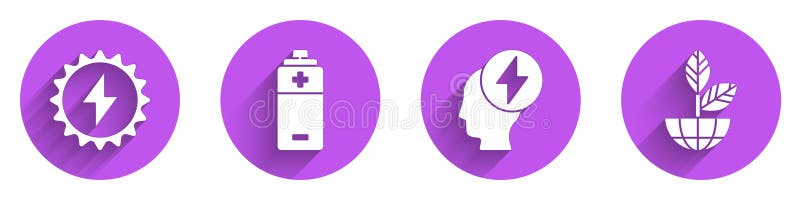Set Solar Energy Panel, Battery, Head and Electric Symbol and Earth ...