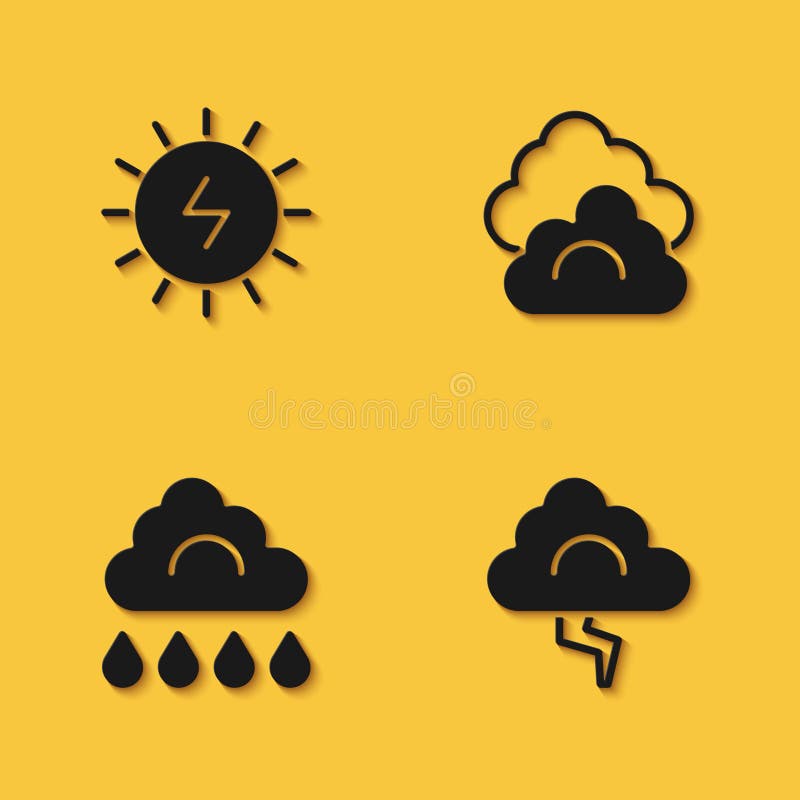 Set Solar Energy Panel, Cloud and Lightning, with Rain and Icon with ...
