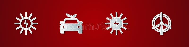 Set Solar Energy Panel, Eco Car Concept Drive, and Rotating Wind ...